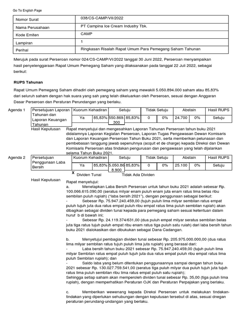 RUPST CAMP 2022: Laporan dan Dividen | PDF | Pengelolaan Keuangan & Uang