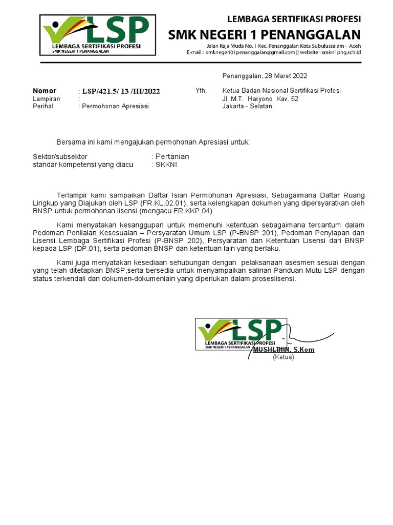 Surat Permohonan Apresiasi | PDF