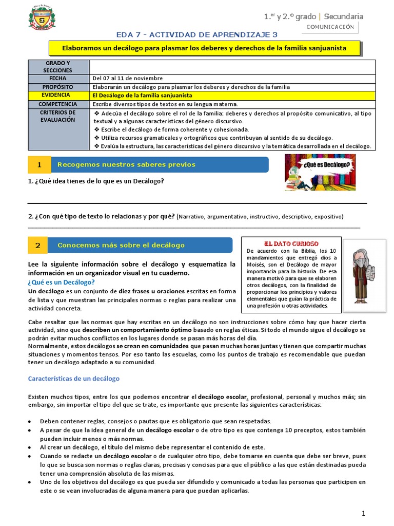 EDA 7 - ACTIVIDAD 3 - El Decálogo | PDF | Diez Mandamientos | Evaluación
