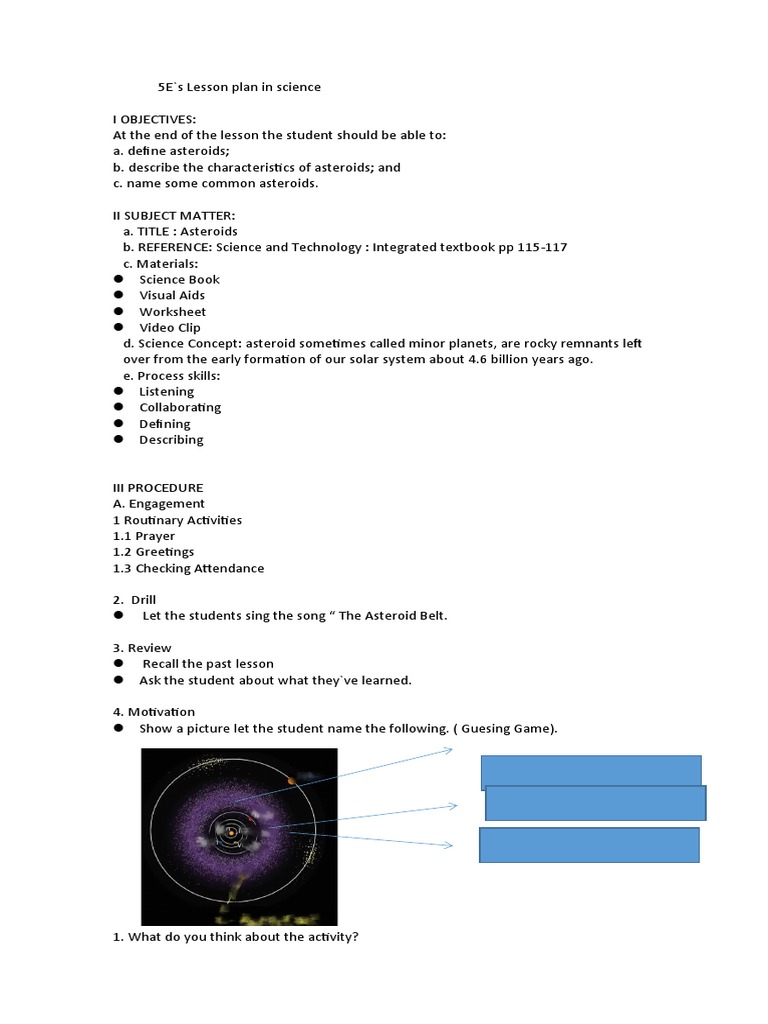 5Es-LESSON PLAN Asteroids | PDF | Asteroid | Solar System
