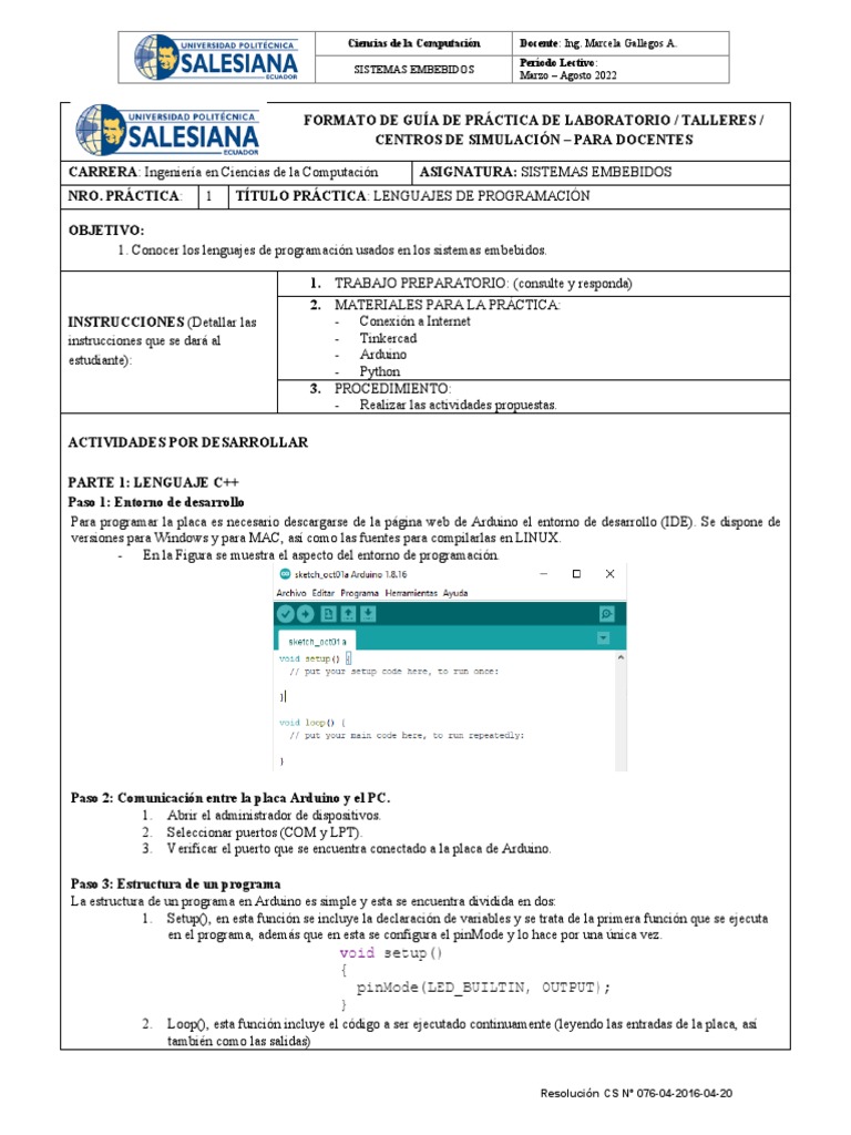 Práctica 1 - Lenguajes de Programación | PDF | Arduino | Programación