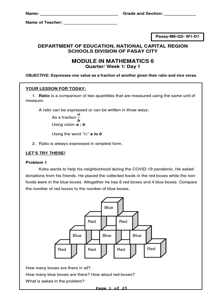 3 Math6Q2Week1 | PDF | Ratio | Elementary Mathematics