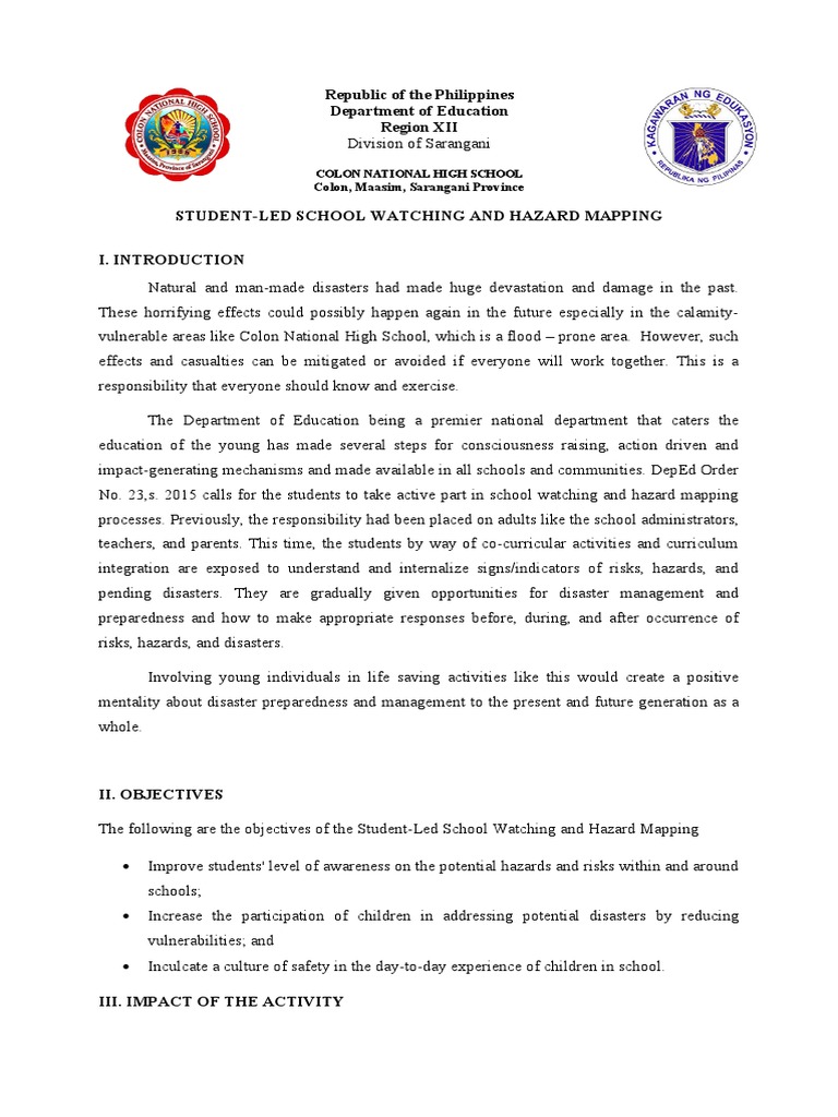 Colon Student-Led School Watching and Hazard Mapping | PDF | Emergency ...