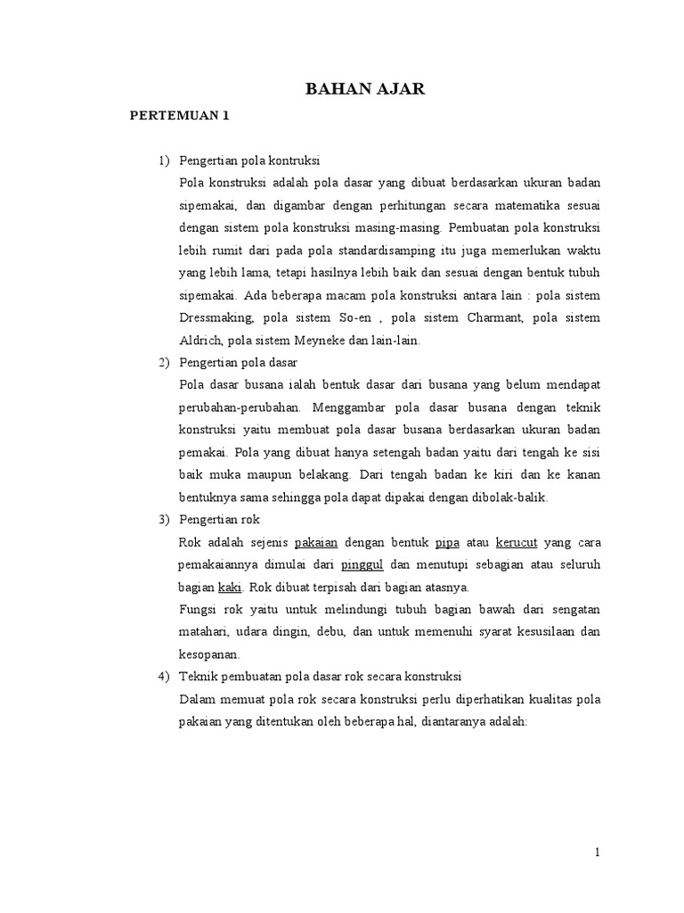Teknik Pembuatan Pola Dasar Rok | PDF
