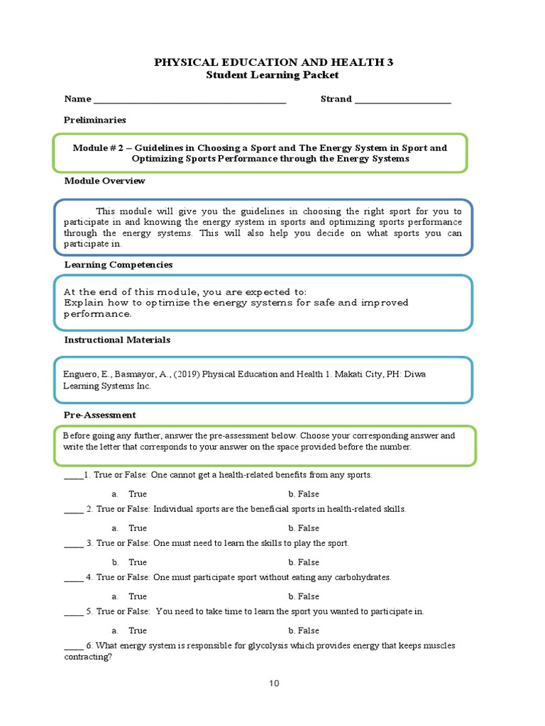 PE and Health 3 Week 2 FINAL | PDF | Cellular Respiration