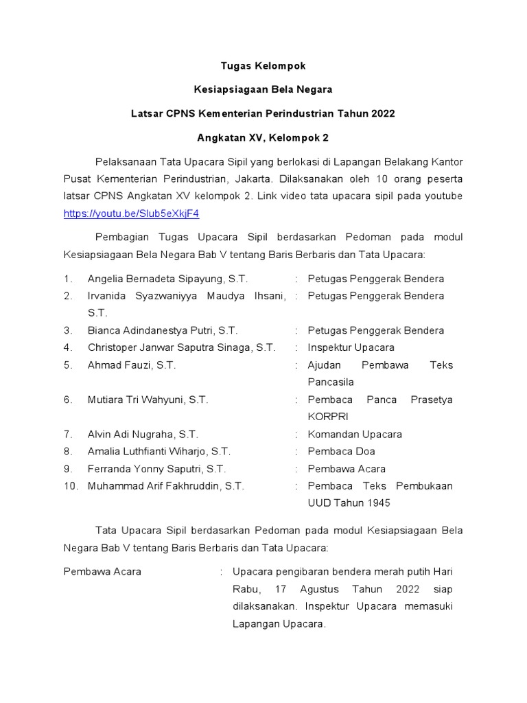 Tugas Kelompok Kesiapsiagaan Bela Negara - Upacara Bendera | PDF