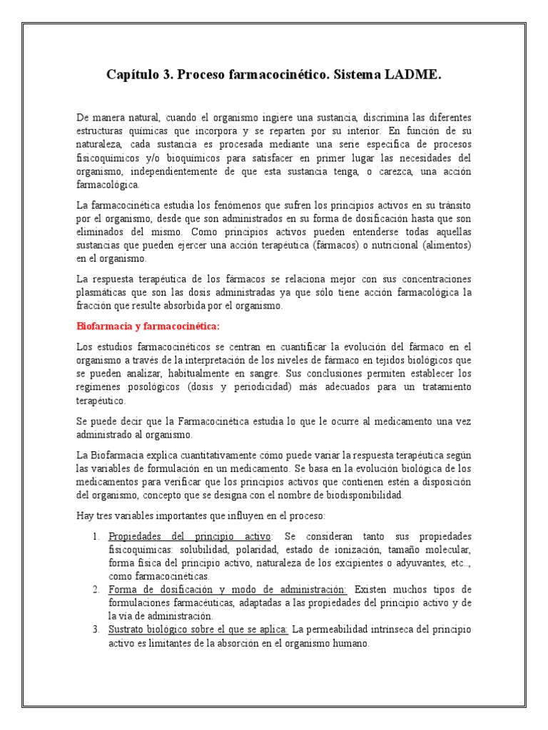 Proceso Farmacocinético: Sistema LADME | PDF | Medicamentos con receta ...