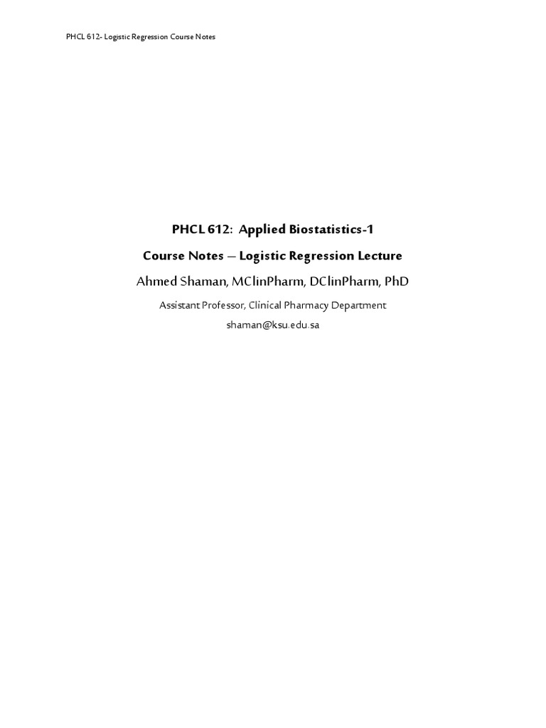 Logistic Regression Course Note | PDF | Logistic Regression | Regression Analysis