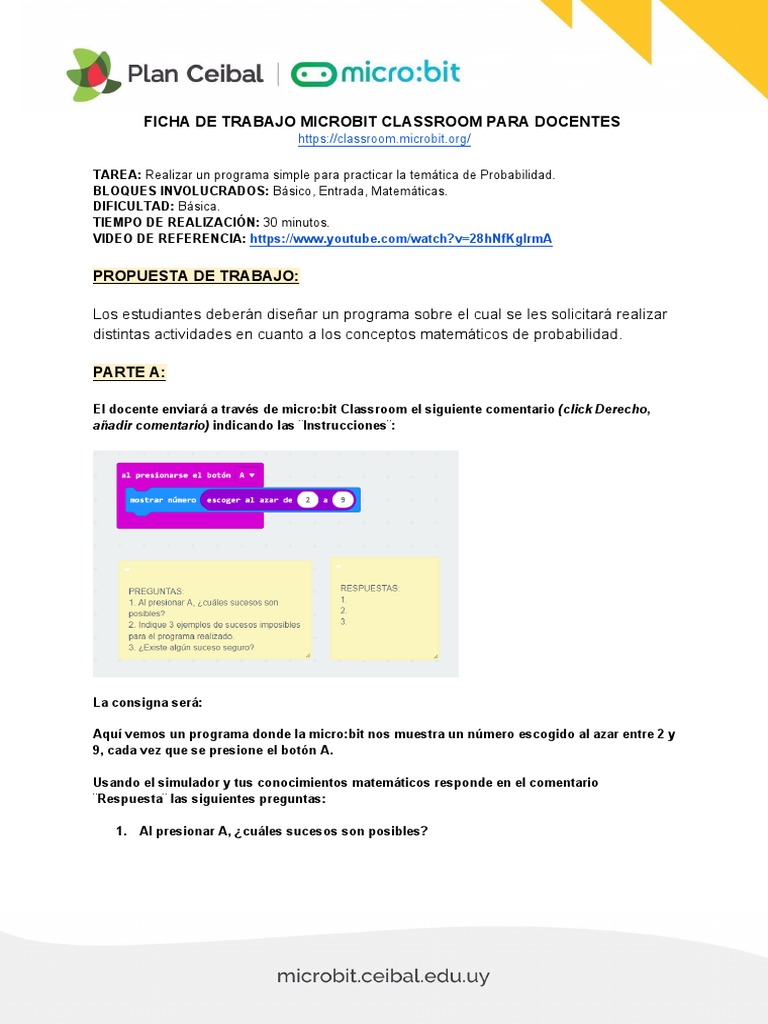 Ficha de Trabajo Microbit Classroom para Docentes | PDF | Juegos y ...