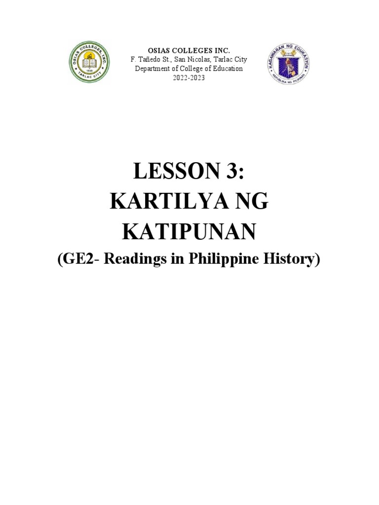 MODULE 2 LESSON 3 Kartilya NG Katipunan | PDF | Philippines