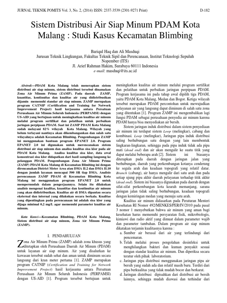 Sistem Distribusi Air Siap Minum Pdam Ko | PDF