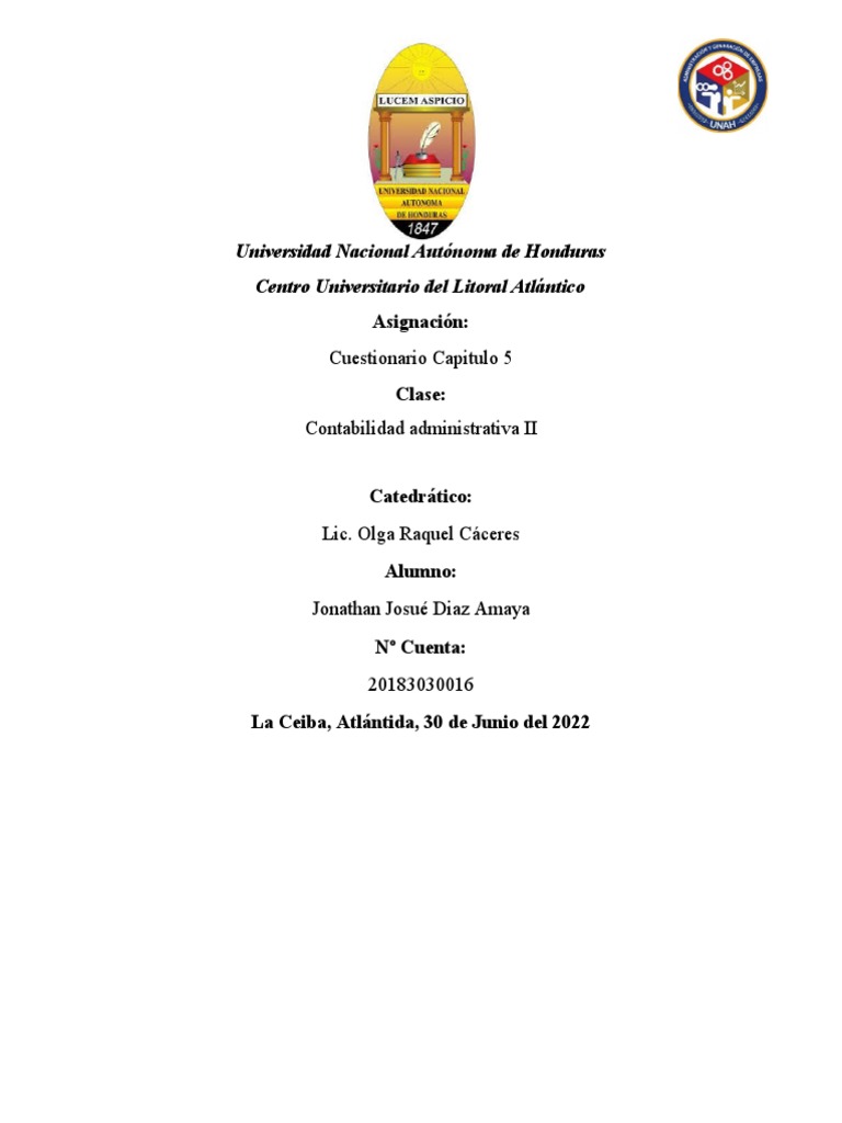 CuestionarioCap5 Act6 JonathanDiaz | PDF | Precios | Costo