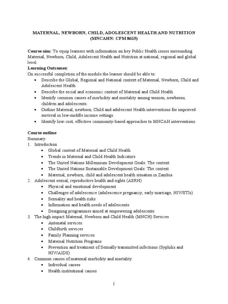 MNCAH-Course outline-IDE - Cohort III | PDF | Maternal Death | Maternal Health