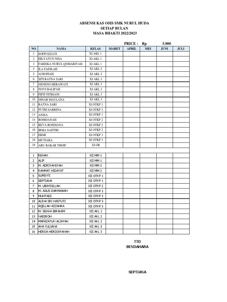 Absen Kas Osis 2022 | PDF
