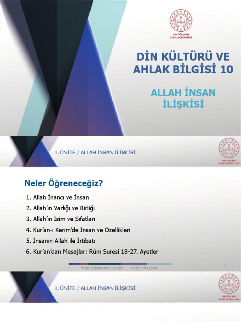 10.sinif Din Kulturu 1. Unite Allah Insan Iliskisi Konu Anlatimi Ve Calisma Sorulari | PDF