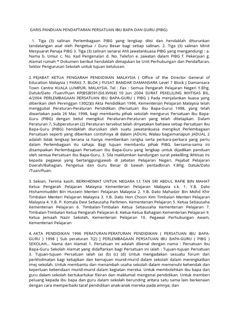 Garis Panduan Pendaftaran Persatuan Ibu Bapa Dan Guru | PDF