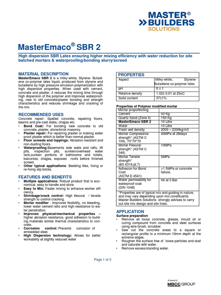 MasterEmaco SBR 2 | PDF | Concrete | Mortar (Masonry)