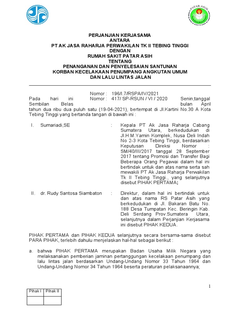 Draft PKS Jasarahaja Natama Dan RS PATAR ASIH | PDF
