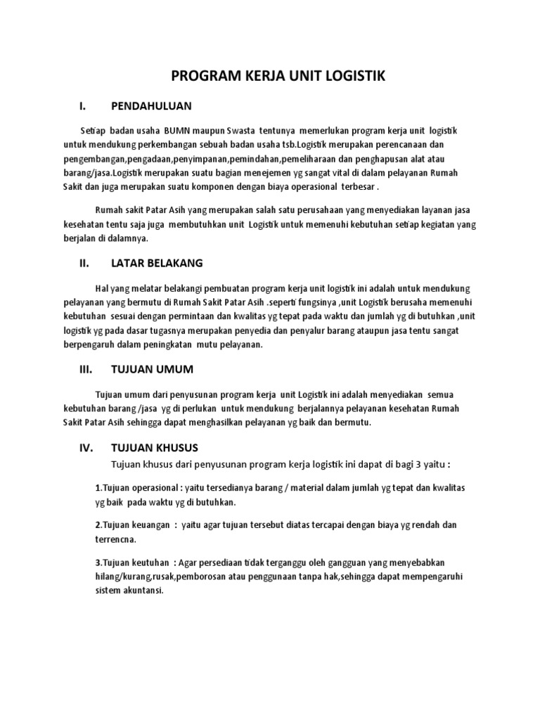 Program Kerja Unit Logistik | PDF