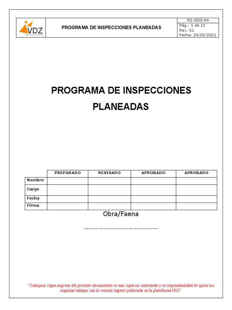 Programa de Inspecciones Planeadas | PDF | Riesgo