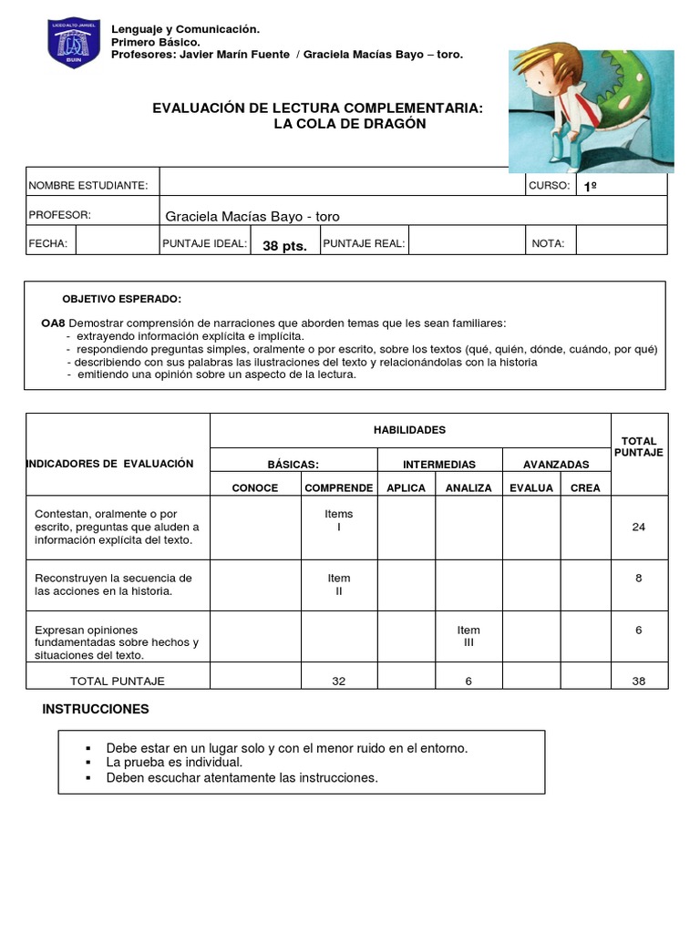 1º Básico. Prueba de Lectura Complementaria La Cola de Dragón. | PDF | Comunicación