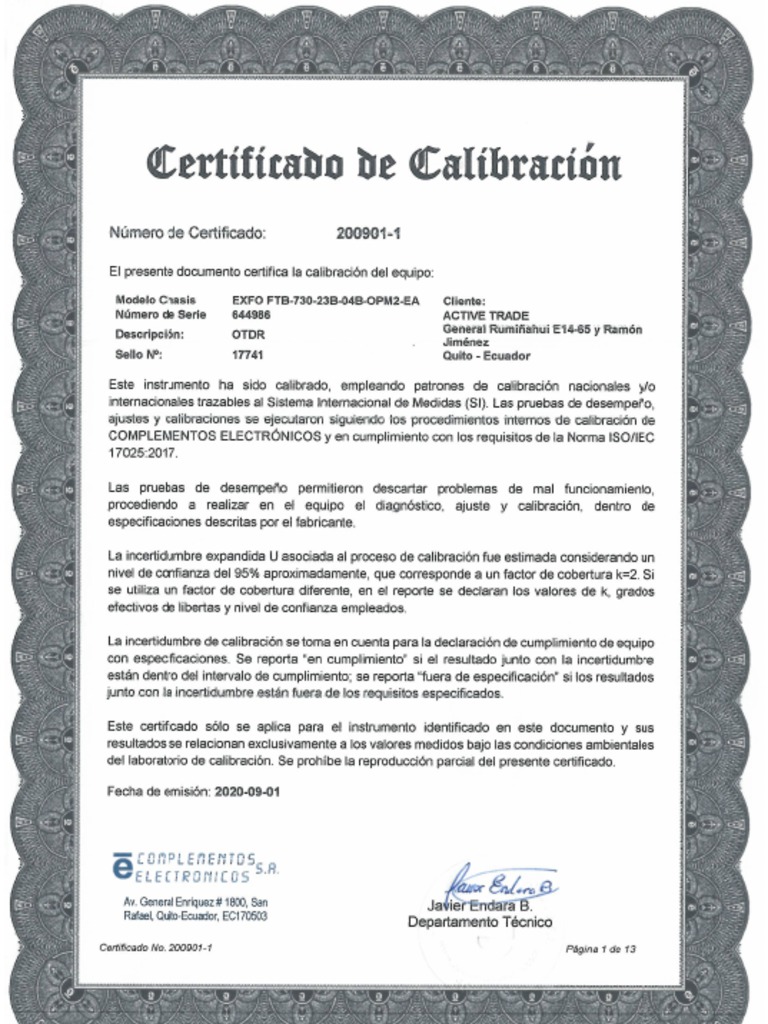 Certificado Otdr | PDF