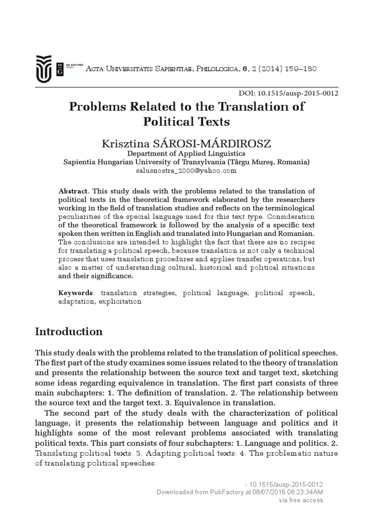 Problems Related To The Translation of Political T | PDF | Translations ...
