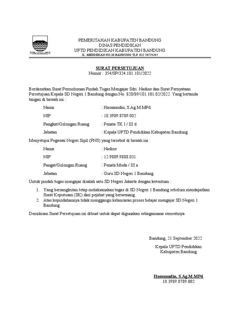 Surat Persetujuan Mutasi Nadine | PDF