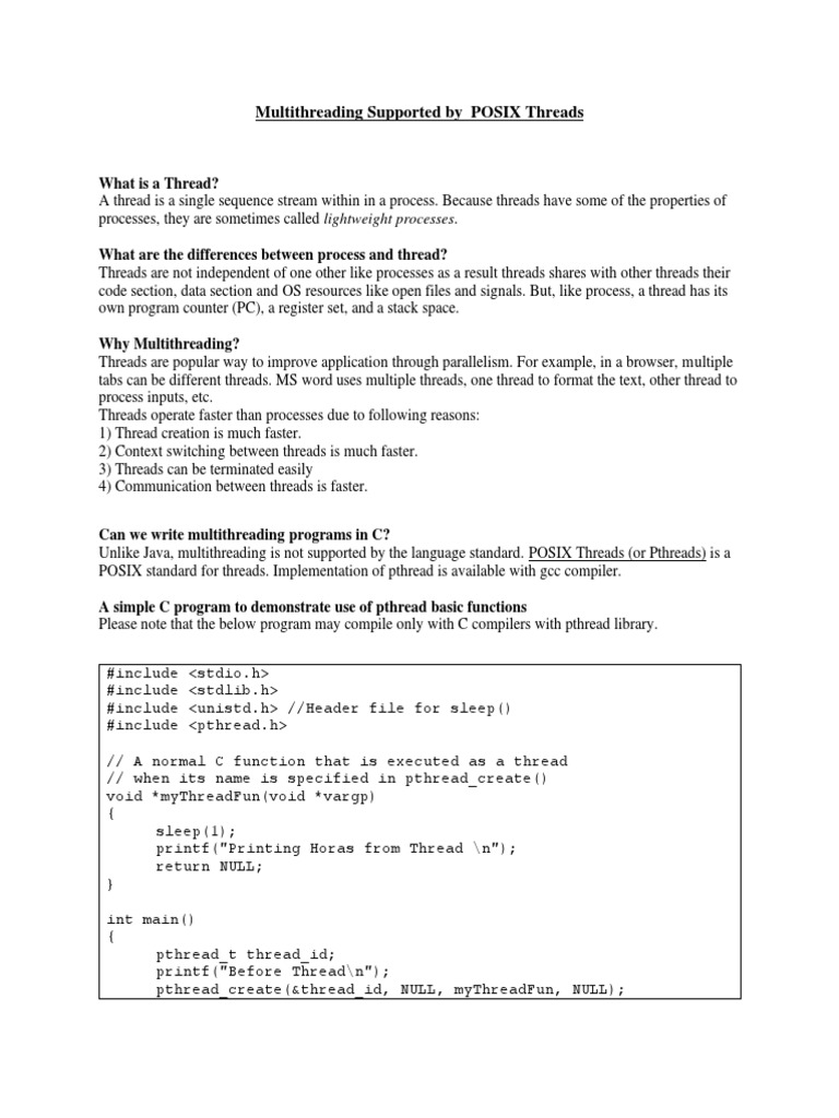 Prakw9s03 Multithreading Using Posix Thread Pdf Thread Computing