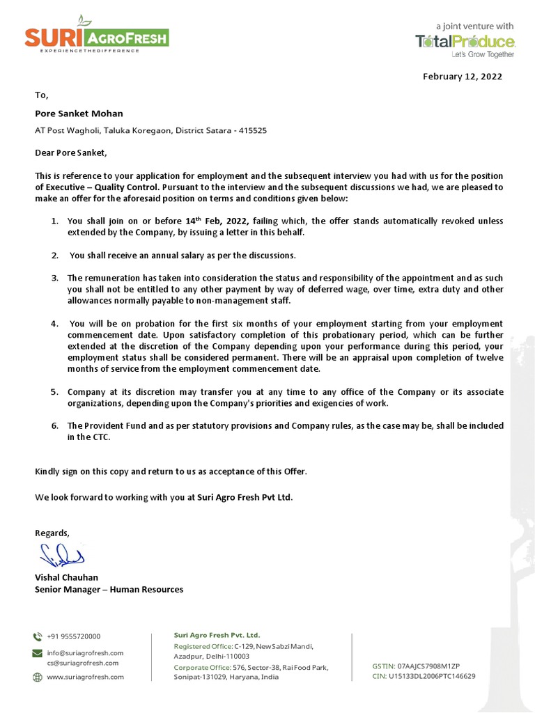 Offer Letter - MR Shubham | PDF | Employment | Justice