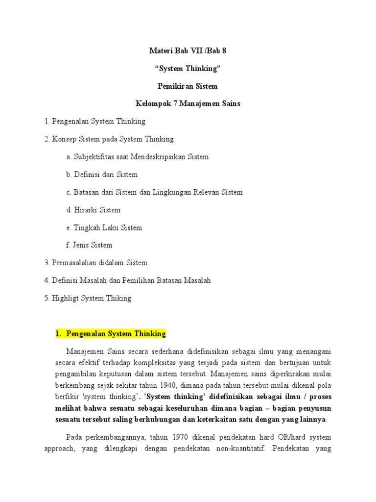 Pemikiran Sistem dalam Manajemen Sains | PDF | Karier & Perkembangan ...