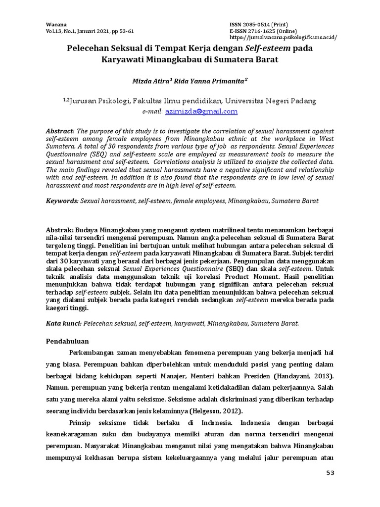 Pelecehan Seksual Di Tempat Kerja Dengan Self-Este | PDF