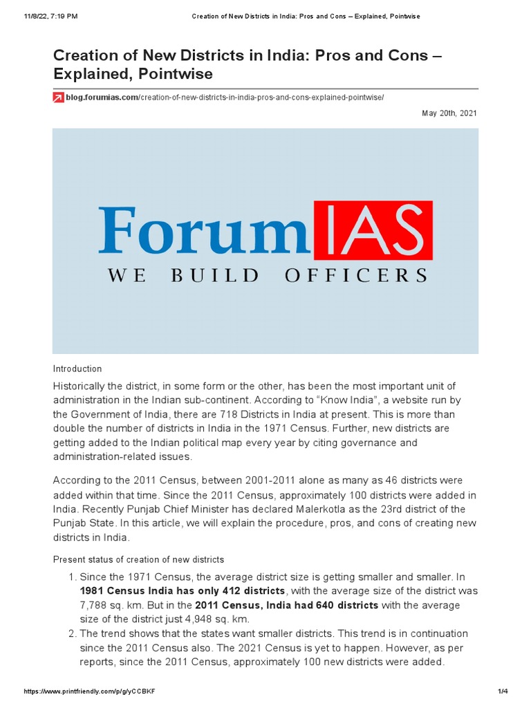 New Districts in India: Pros & Cons | PDF | Cost Of Living | Governance