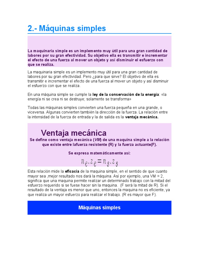 2.-Máquinas Simples: Ventaja Mecánica | PDF | Fuerza | Palanca