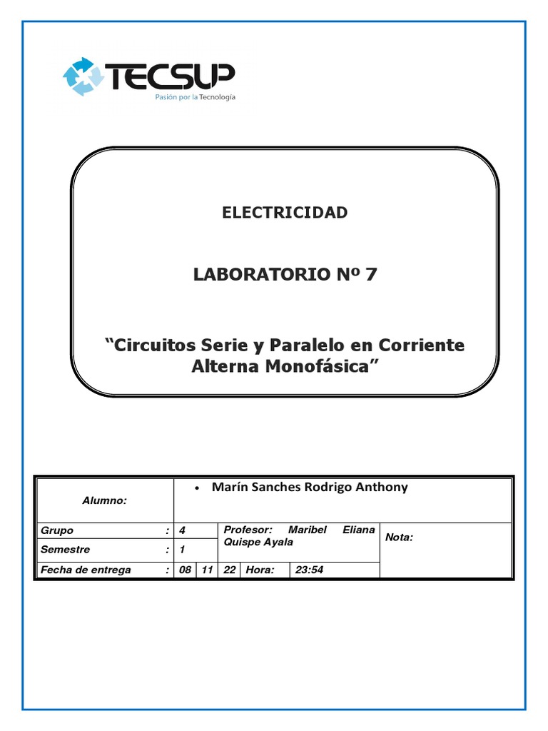 Lab05 Circuitos en AC Serie Paralelo | PDF | Impedancia eléctrica ...