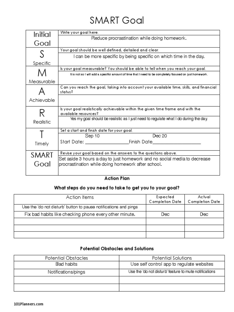 #3 SMART-Goals-Worksheet-with-action-plan-1 | PDF | Goal | Procrastination