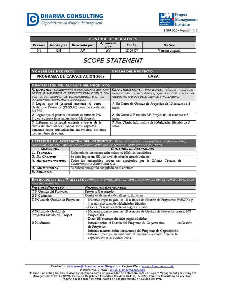 03 Enunciado Del Alcance - Scope Statement | PDF | Gestión de proyectos ...