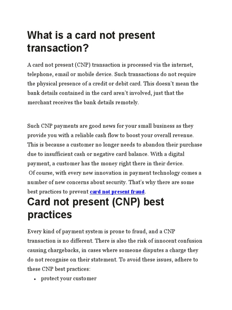 What Is A Card Not Present Transaction | PDF | Payments | Financial ...