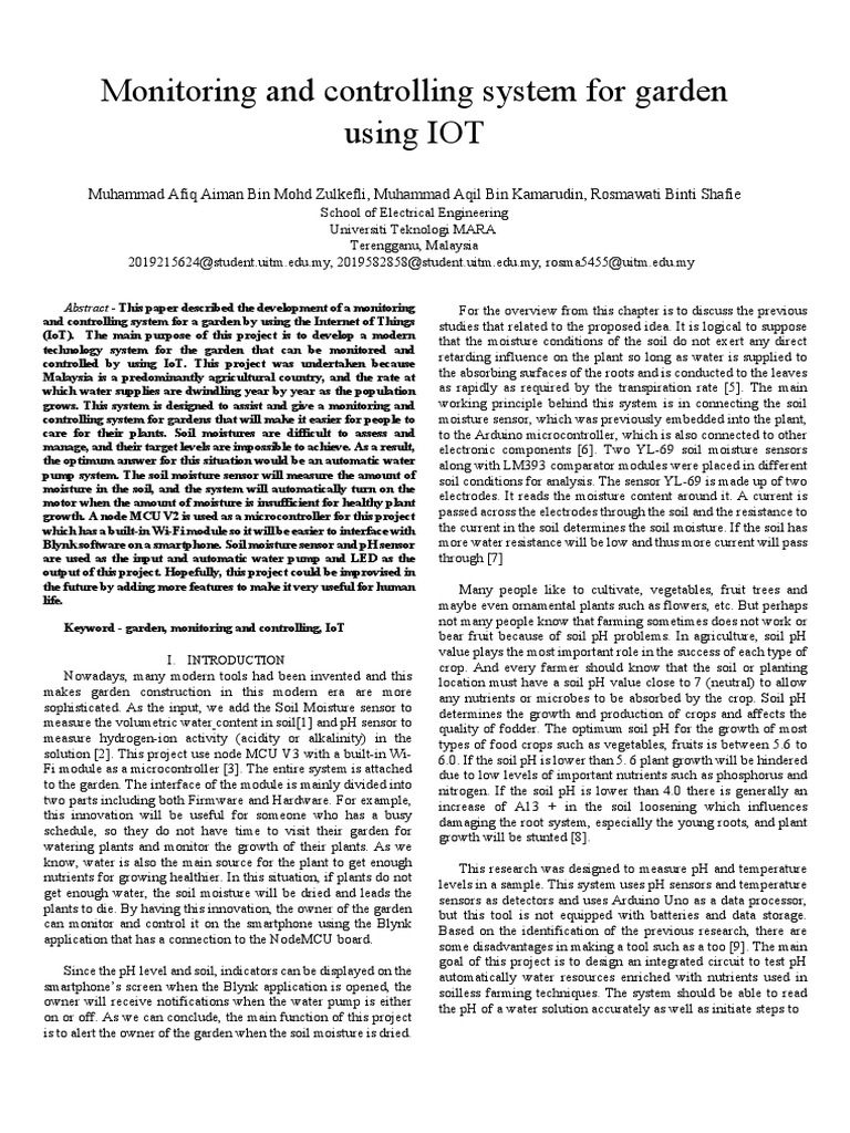 Technical Paper Monitoring & Controlling System For Garden Using Iot | Descargar gratis PDF ...
