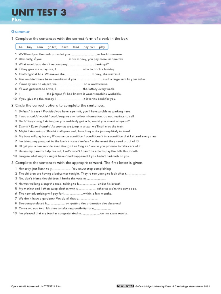 Open World Advanced Unit Test 3 Plus | PDF | Economies
