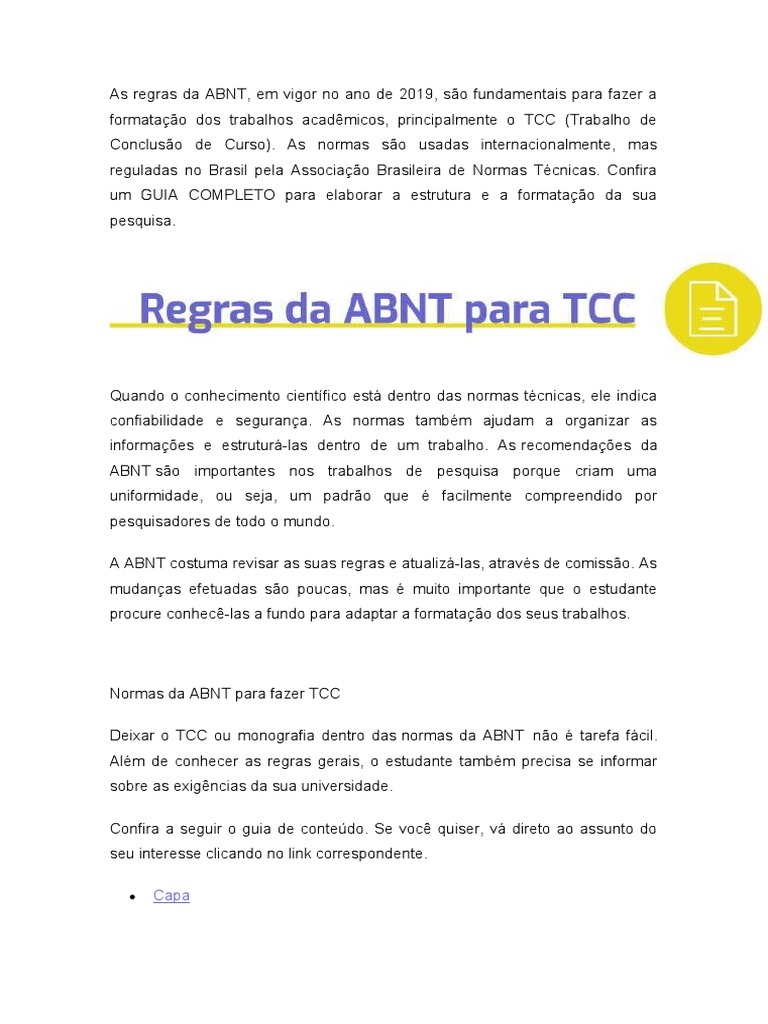 Regras Da ABNT para TCC 2019 As Principais Normas (ATUALIZADAS) | PDF ...