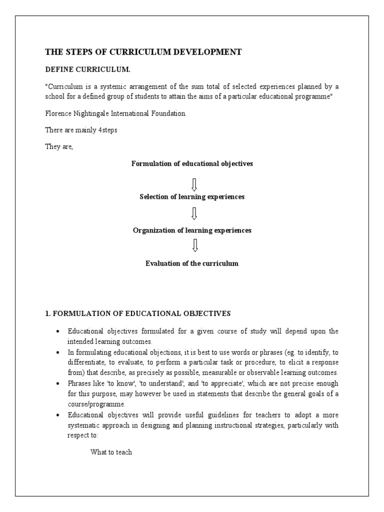 Steps in Curriculum Development Process | PDF | Curriculum | Experience