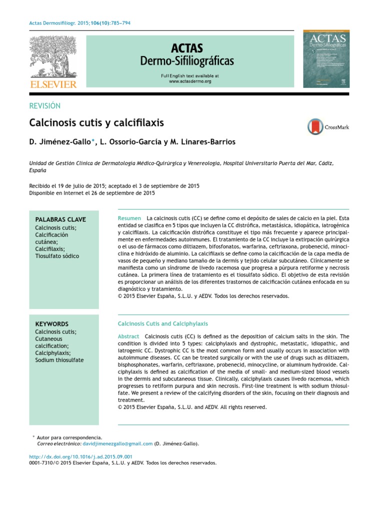 Calcinosis Cutis y Calcifilaxia | PDF | Cáncer | Especialidades Medicas