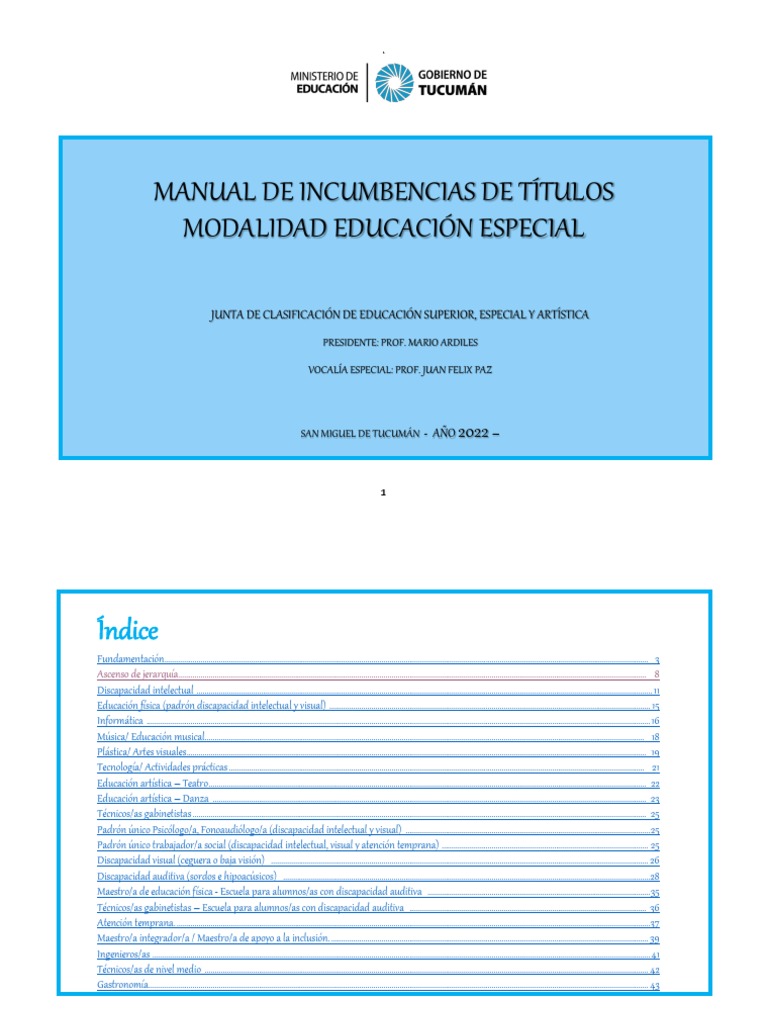 MANUAL DE INCUMBENCIA - Modalidad Eduacion Especial | PDF | Educación ...