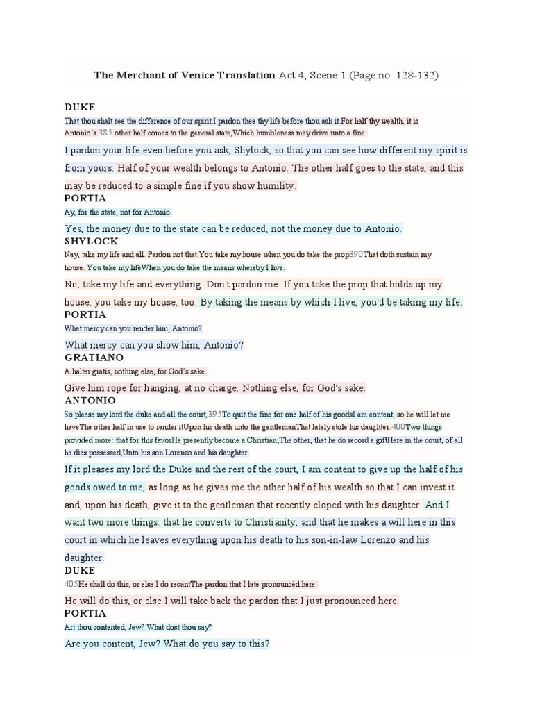Act 4 Scene 1 PG - No 128-132 | PDF | The Merchant Of Venice