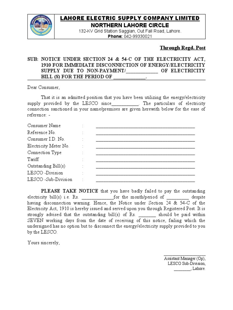 Disconnection Notice | PDF | Electric Power | Power (Physics)