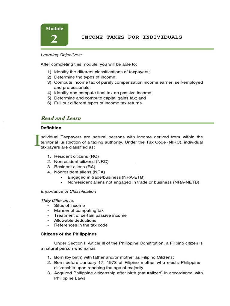 Module 2 - Income Taxes For Individuals - Lecture Notes | PDF | Capital ...