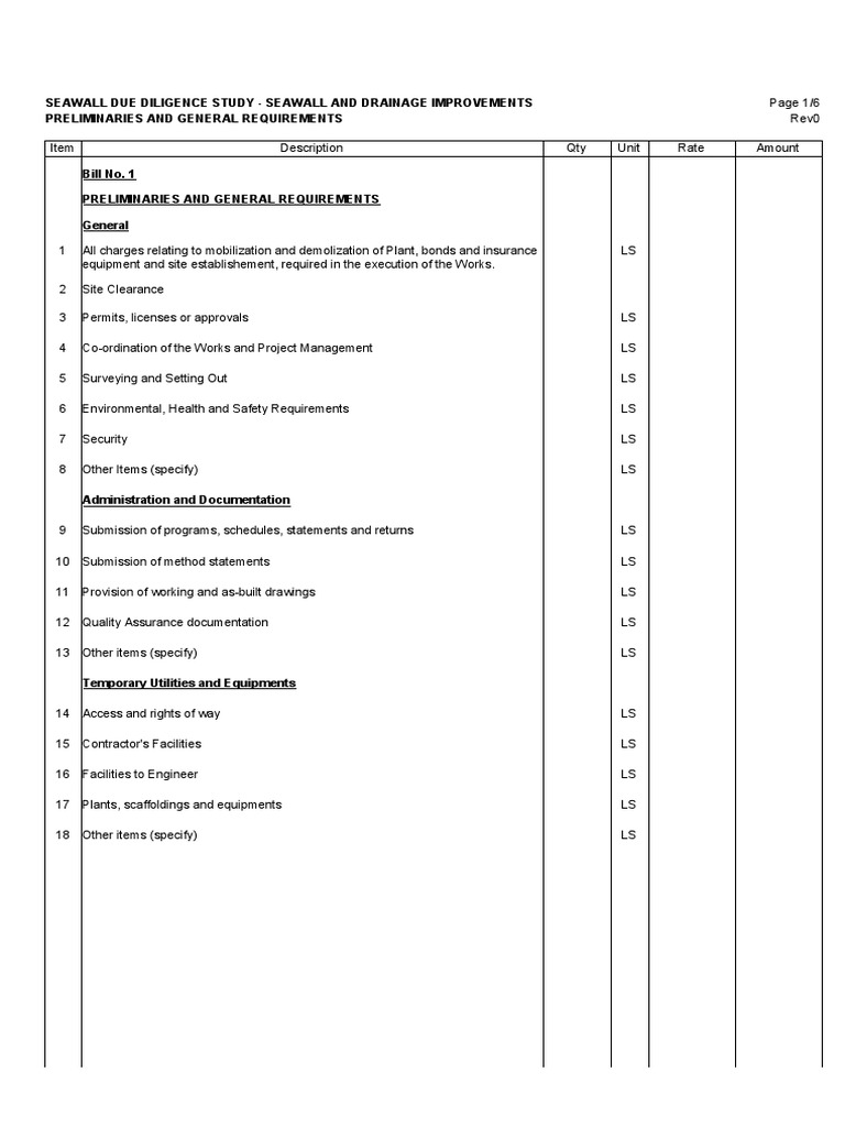 Seawall Final Boq | PDF | Concrete | Drainage