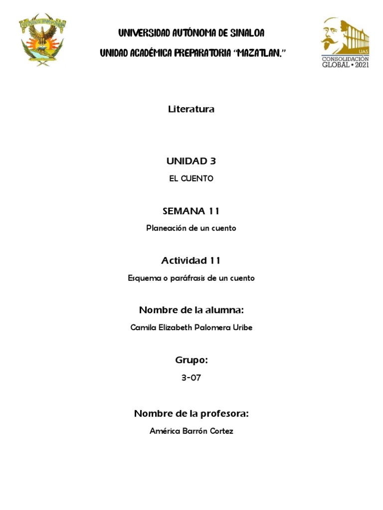 Actividad 11 Esquema o Paráfrasis de Un Cuento | PDF