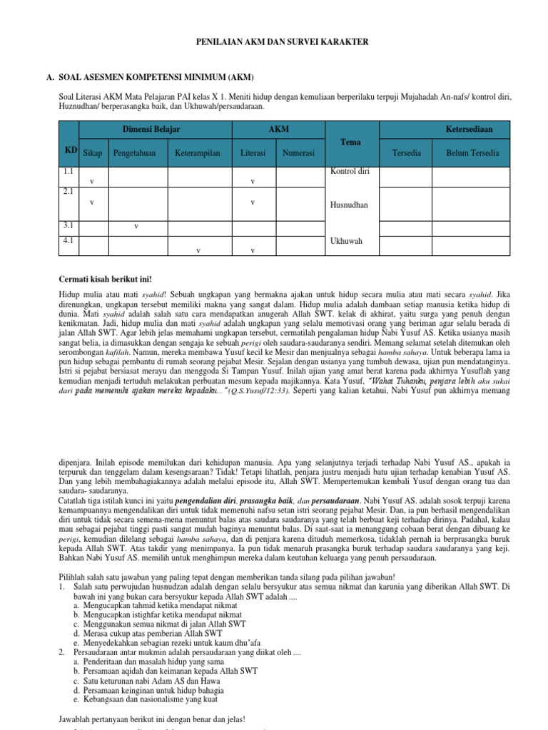 Contoh Penilaian AKM Dan Survei Karakter | PDF